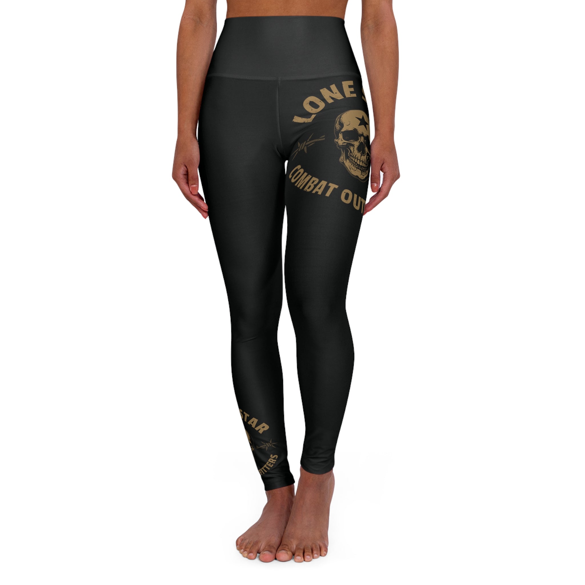 High-Waist Yoga Leggings — Black Gold 'Lone Star Combat' Athletic Tigh ...